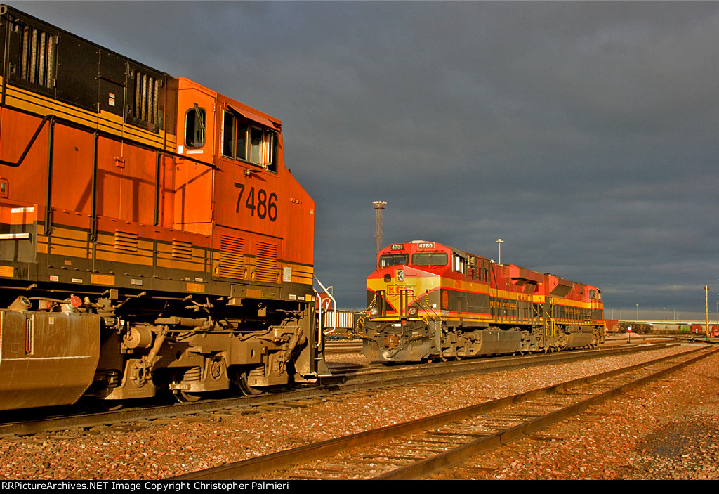 BNSF 7486, KCS 4780, and KCS 4106